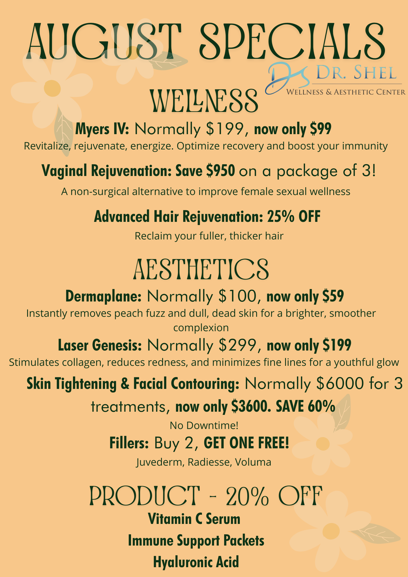 Current Specials - Dr. Shel Wellness & Aesthetic Center