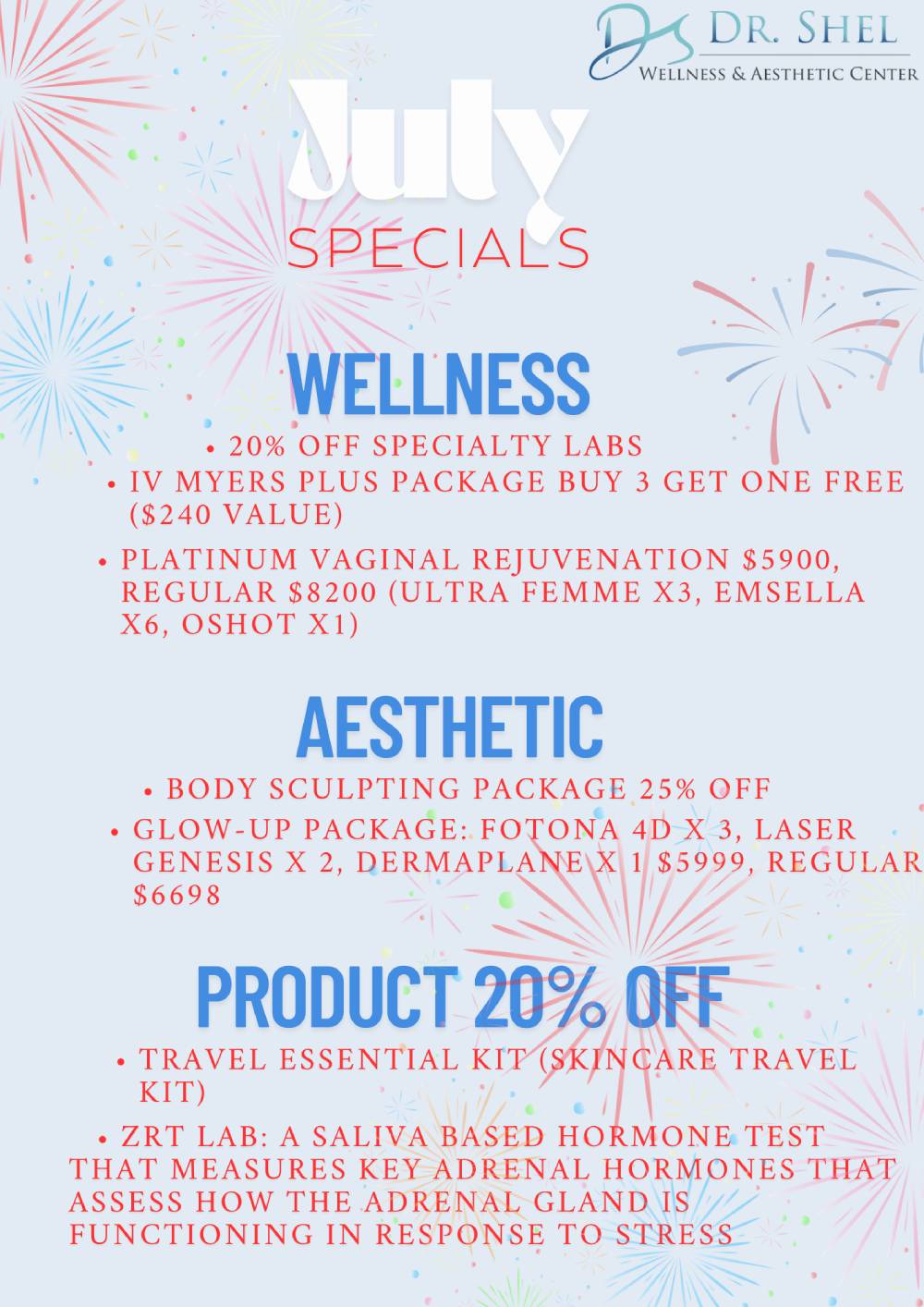 Current Specials - Dr. Shel Wellness & Aesthetic Center